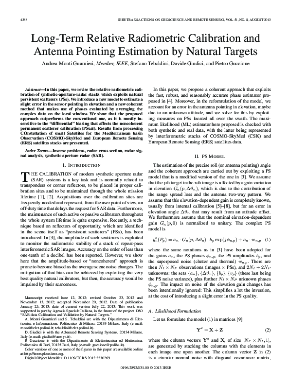 (PDF) Long-Term Relative Radiometric Calibration and Antenna Pointing ...