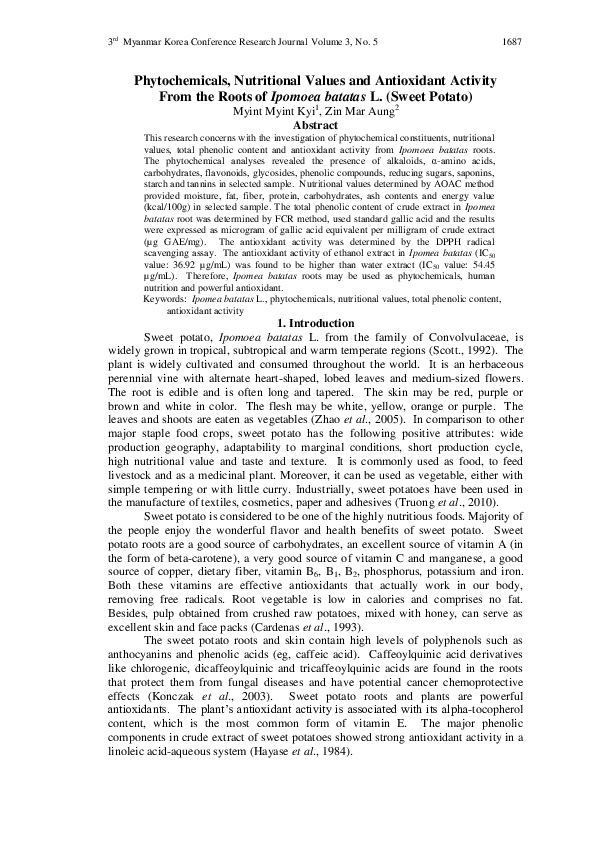 (PDF) Phytochemicals, Nutritional Values and Antioxidant Activity From the Roots of Ipomoea ...