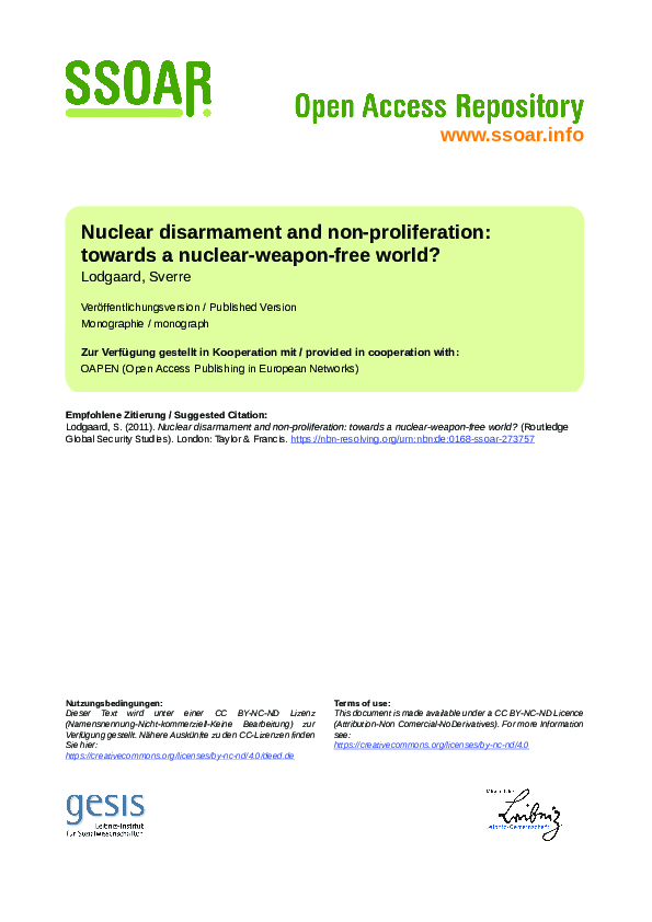 (PDF) Nuclear disarmament and non-proliferation: towards a nuclear ...