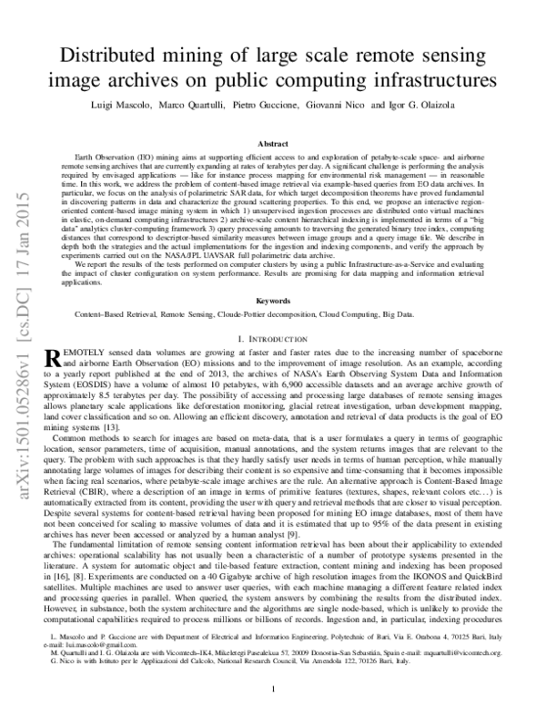 Pdf Distributed Mining Of Large Scale Remote Sensing Image Archives On Public Computing