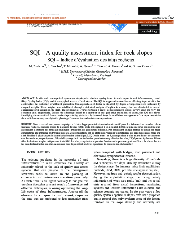 (PDF) SQI – Indice d’évaluation des talus rocheux