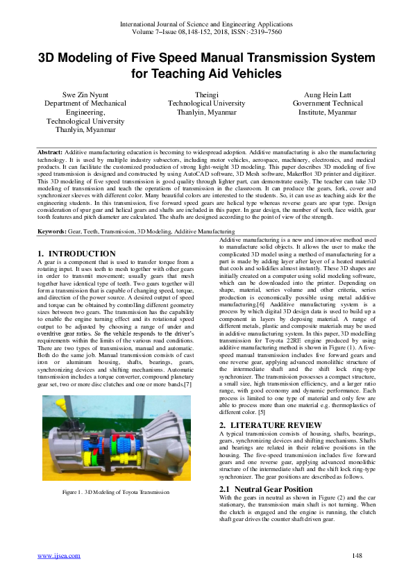 (PDF) 3D Modeling of Five Speed Manual Transmission System for Teaching ...
