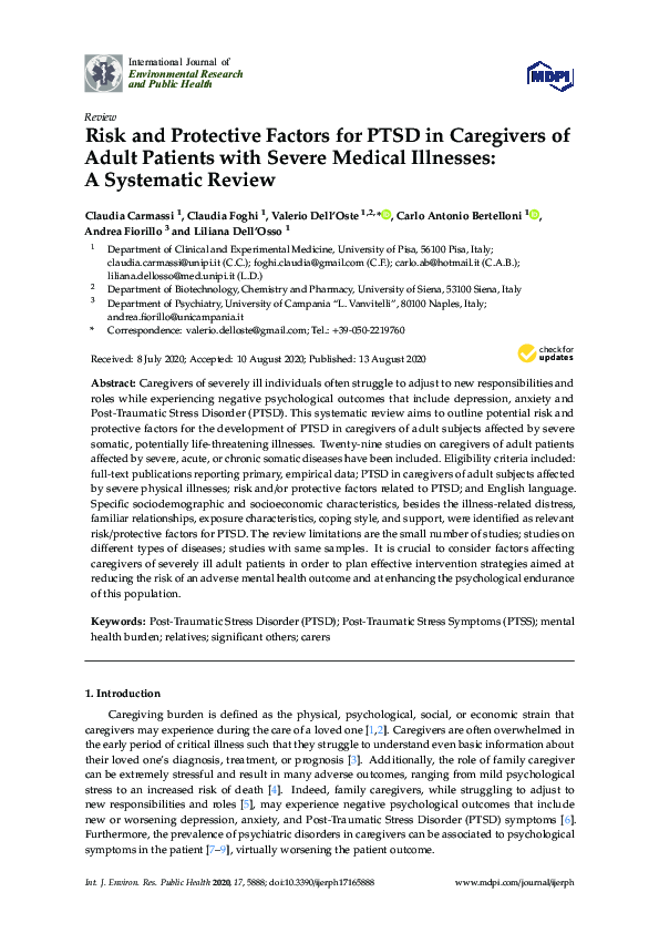 (PDF) Risk and Protective Factors for PTSD in Caregivers of Adult Patients with Severe Medical ...