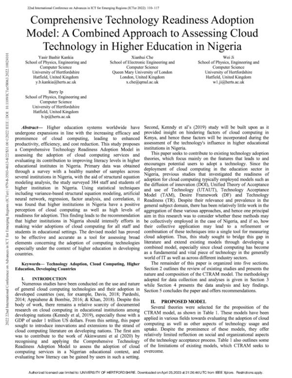 (PDF) Comprehensive Technology Readiness Adoption Model: A Combined Approach to Assessing Cloud ...