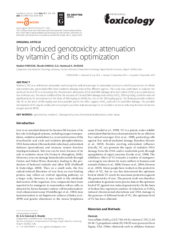 (PDF) Iron induced genotoxicity: attenuation by vitamin C and its optimization