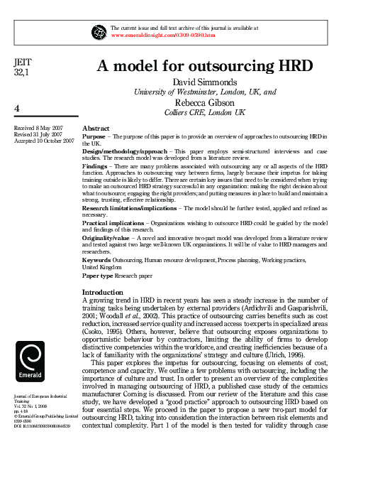 (PDF) A model for outsourcing HRD