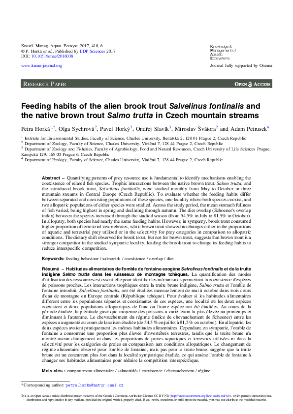(PDF) Feeding habits of the alien brook trout Salvelinus fontinalis and ...