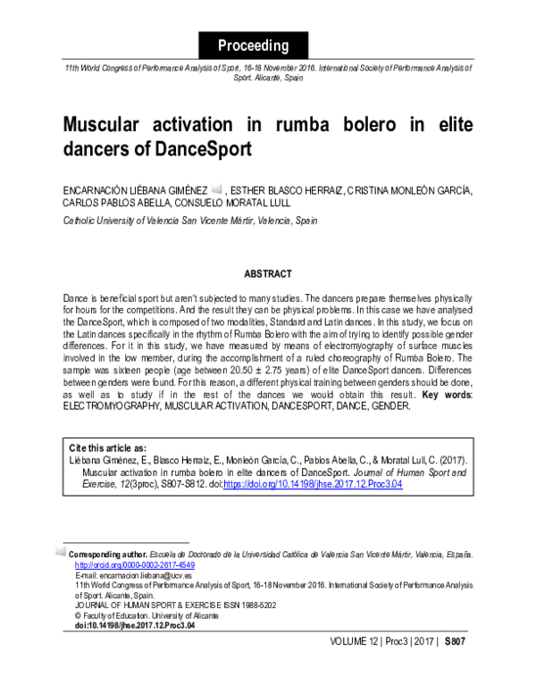 (PDF) Muscular activation in rumba bolero in elite dancers of DanceSport