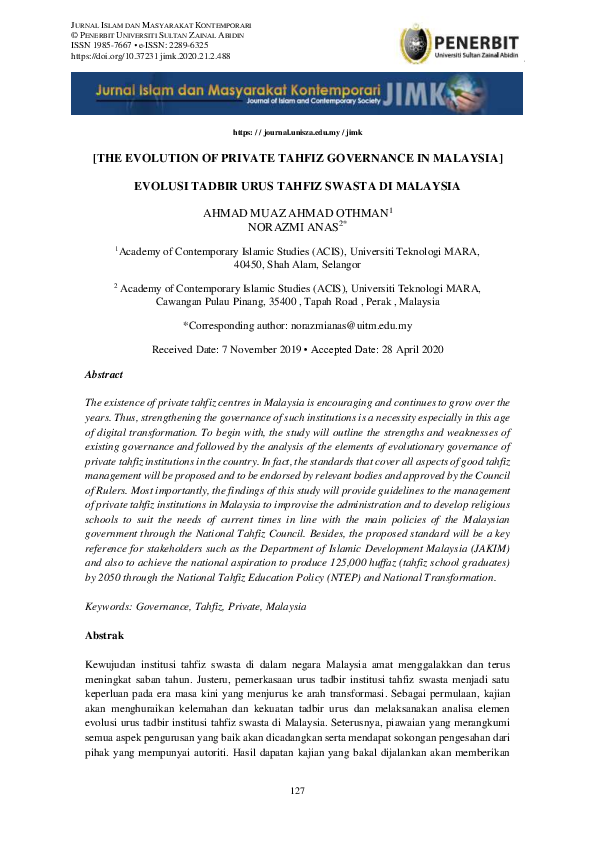 (PDF) [The Evolution of Private Tahfiz Governance in Malaysia] Evolusi ...