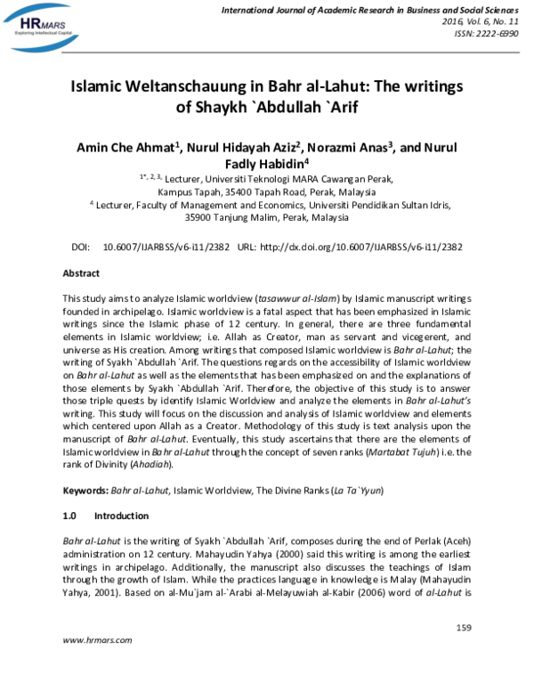 (PDF) Islamic Weltanschauung in Bahr al-Lahut: The writings of Shaykh `Abdullah `Arif