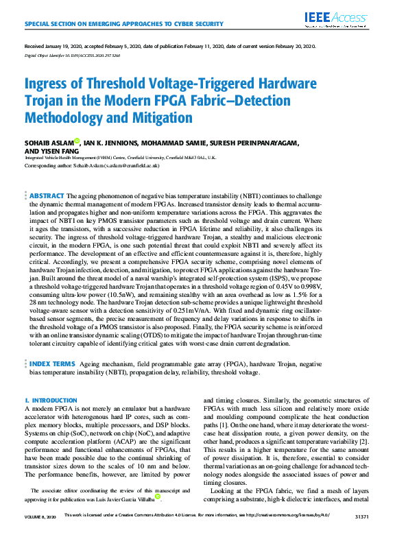 (PDF) Ingress of Threshold Voltage-Triggered Hardware Trojan in the Modern FPGA Fabric–Detection ...
