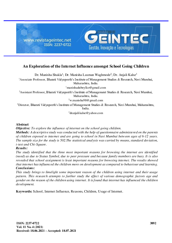 (PDF) An Exploration of the Internet Influence amongst School Going ...