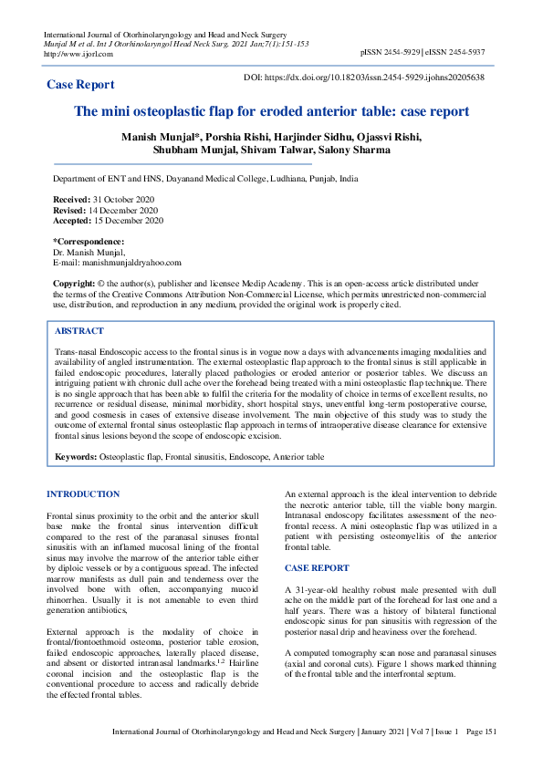 (PDF) The mini osteoplastic flap for eroded anterior table: case report