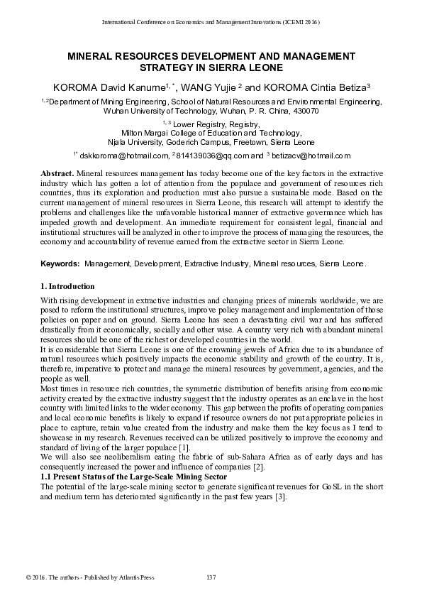 (PDF) Mineral Resources Development and Management Strategy in Sierra Leone