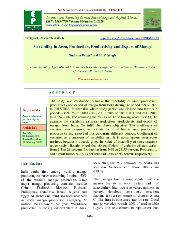 Pdf Variability In Area Production Productivity And Export Of Mango