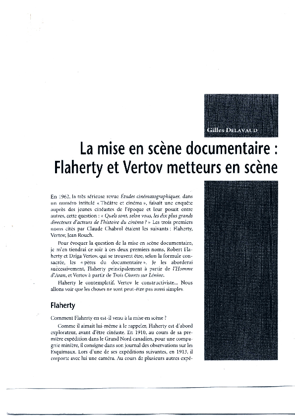 (PDF) La mise en scène documentaire : Flaherty et Vertov metteurs en scène