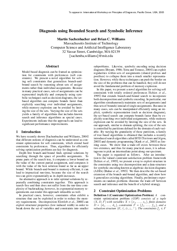 (PDF) Diagnosis using Bounded Search and Symbolic Inference