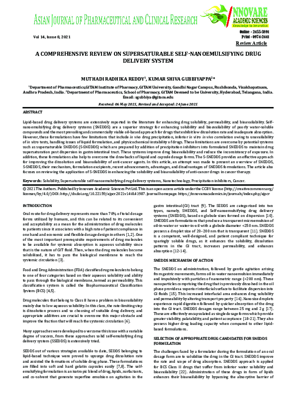 Pdf A Comprehensive Review On Supersaturable Self Nanoemulsifying Drug Delivery System
