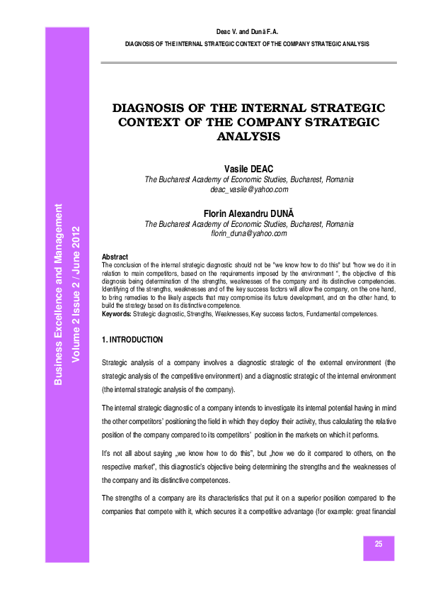 (PDF) Diagnosis of the Internal Strategic Context of the Company ...