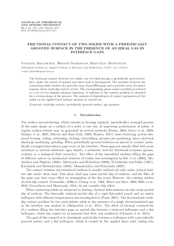 (PDF) Frictional contact of two solids with a periodically grooved surface in the presence of an ...