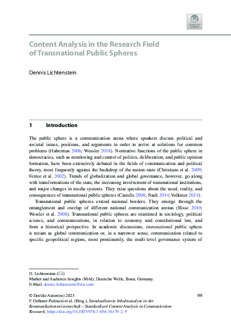 (PDF) Content Analysis in the Research Field of Transnational Public Spheres | Dennis ...