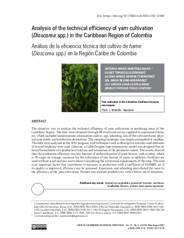 (PDF) Analysis of the technical efficiency of yam cultivation (Dioscorea spp.) in the Caribbean ...