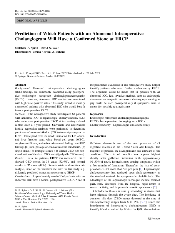 (PDF) Prediction of Which Patients with an Abnormal Intraoperative ...