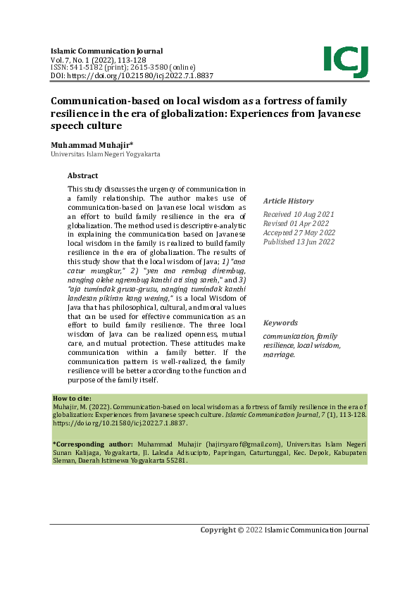 (PDF) Communication-based on local wisdom as a fortress of family ...
