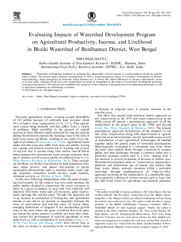(PDF) Evaluating Impacts of Watershed Development Program on ...