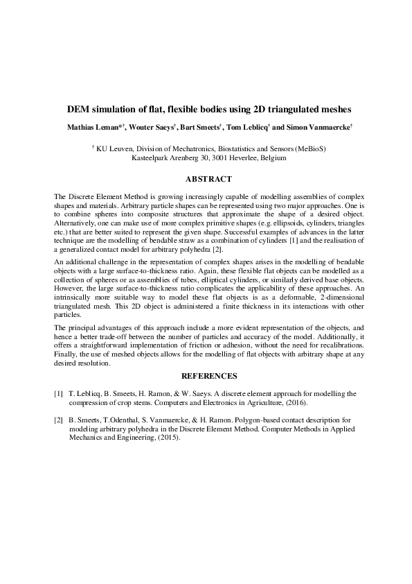(PDF) DEM simulation of flat, flexible bodies using 2D triangulated meshes