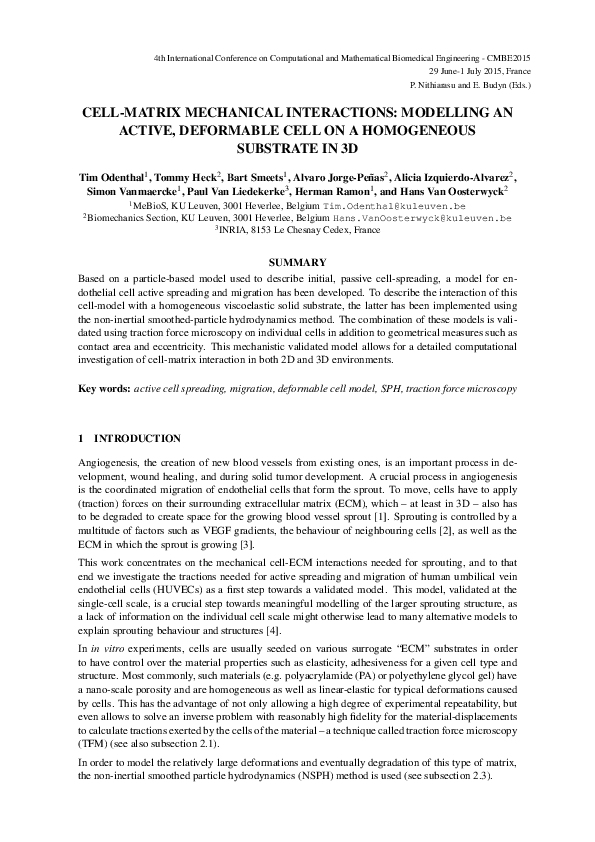(PDF) Cell-Matrix Mechanical Interactions: Modelling an Active, Deformable Cell on a Homogeneous ...