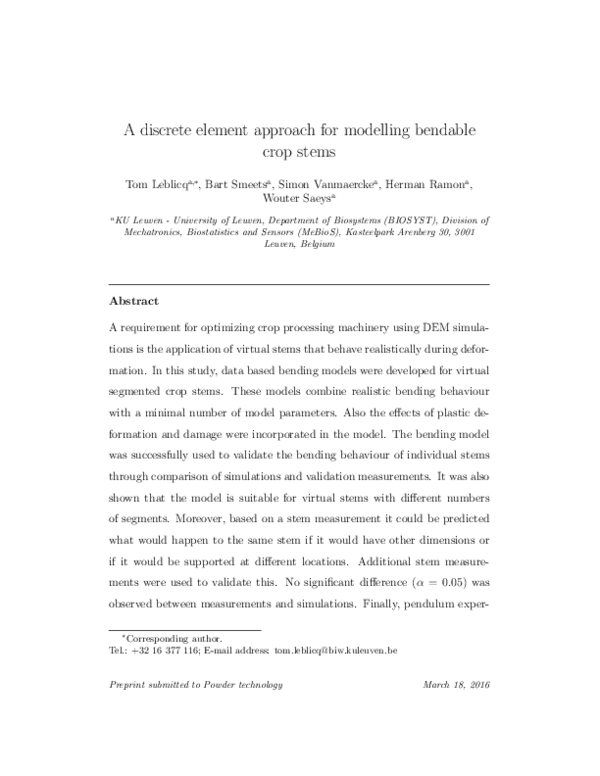 (PDF) A discrete element approach for modelling bendable crop stems