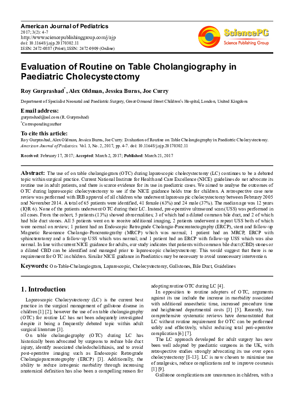 (PDF) Evaluation of Routine on Table Cholangiography in Paediatric ...
