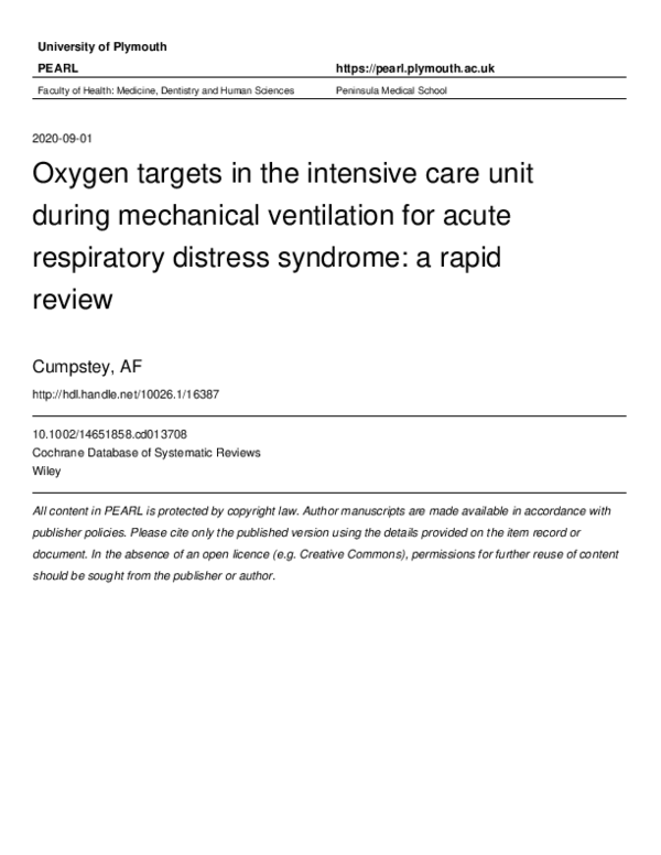 (PDF) Oxygen targets in the intensive care unit during mechanical ...
