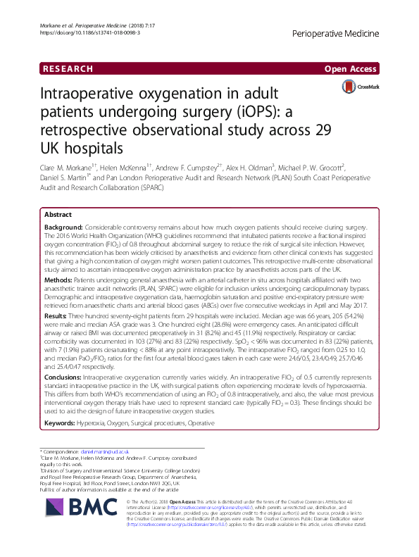 (PDF) Intraoperative oxygenation in adult patients undergoing surgery ...