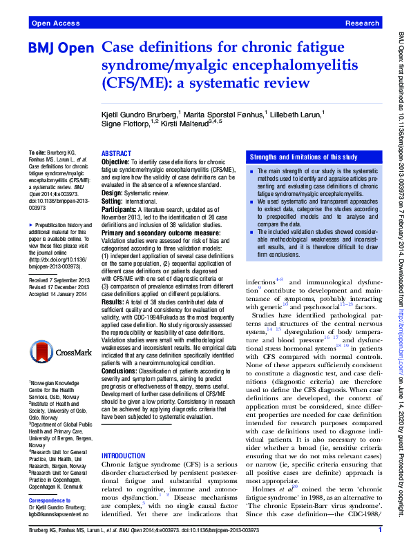 (PDF) Case definitions for chronic fatigue syndrome/myalgic ...