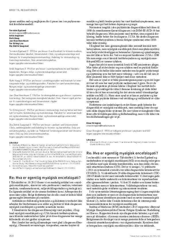(PDF) Re: Hva er egentlig myalgisk encefalopati?