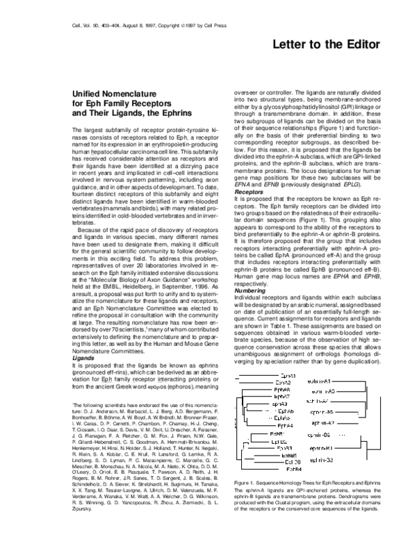 (PDF) Unified Nomenclature for Eph Family Receptors and Their Ligands ...