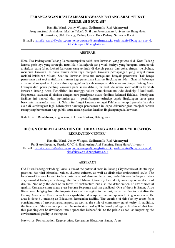 (PDF) Design of Revitalization of the Batang Arau Area "Education Recreation Center