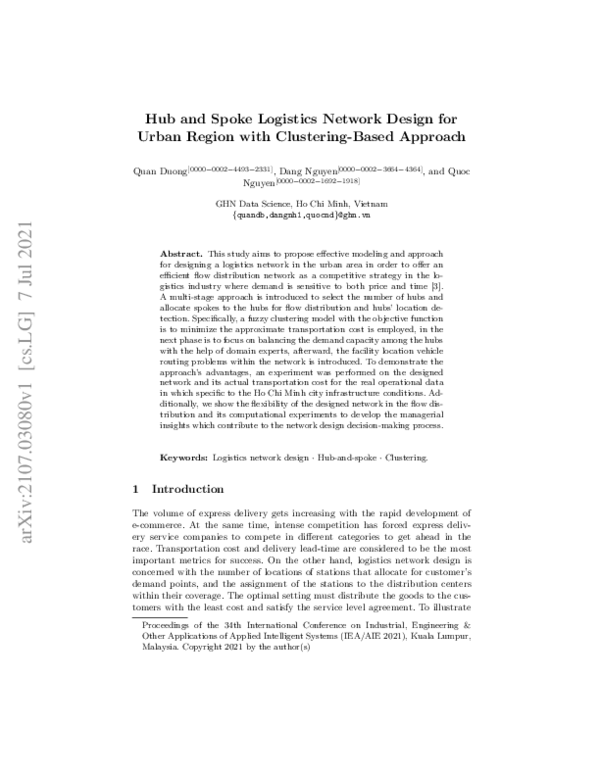 (PDF) Hub and Spoke Logistics Network Design for Urban Region with Clustering-Based Approach