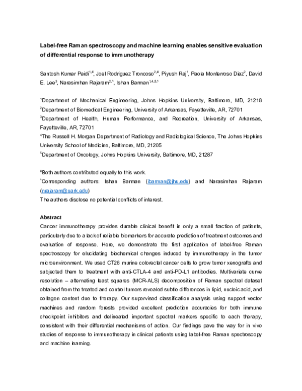 (PDF) Label-free Raman spectroscopy and machine learning enables ...