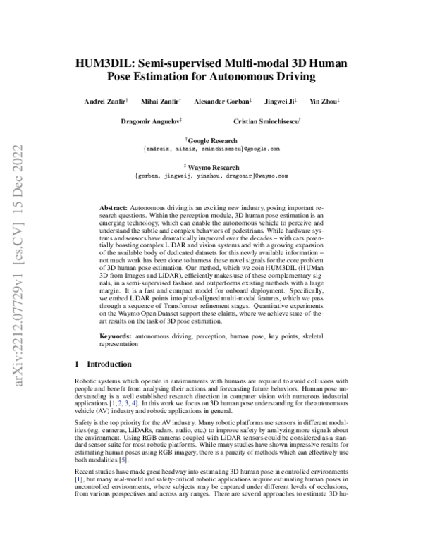 Pdf Hum3dil Semi Supervised Multi Modal 3d Human Pose Estimation For Autonomous Driving