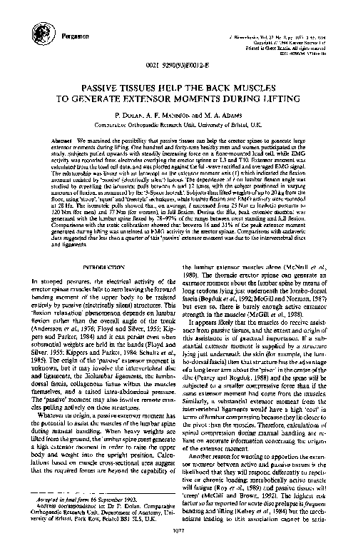 (PDF) Passive tissues help the back muscles to generate extensor ...
