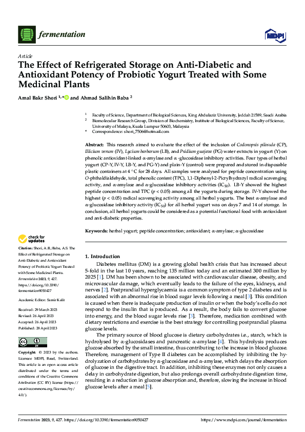 Pdf The Effect Of Refrigerated Storage On Anti Diabetic And