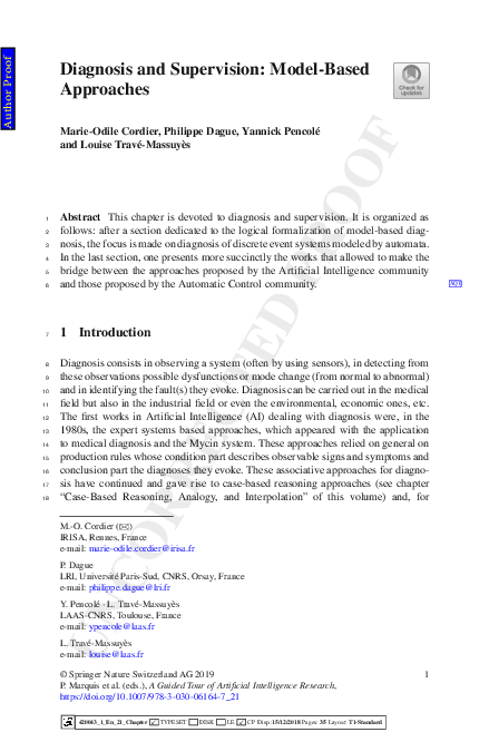 (PDF) Diagnosis and Supervision: Model-Based Approaches