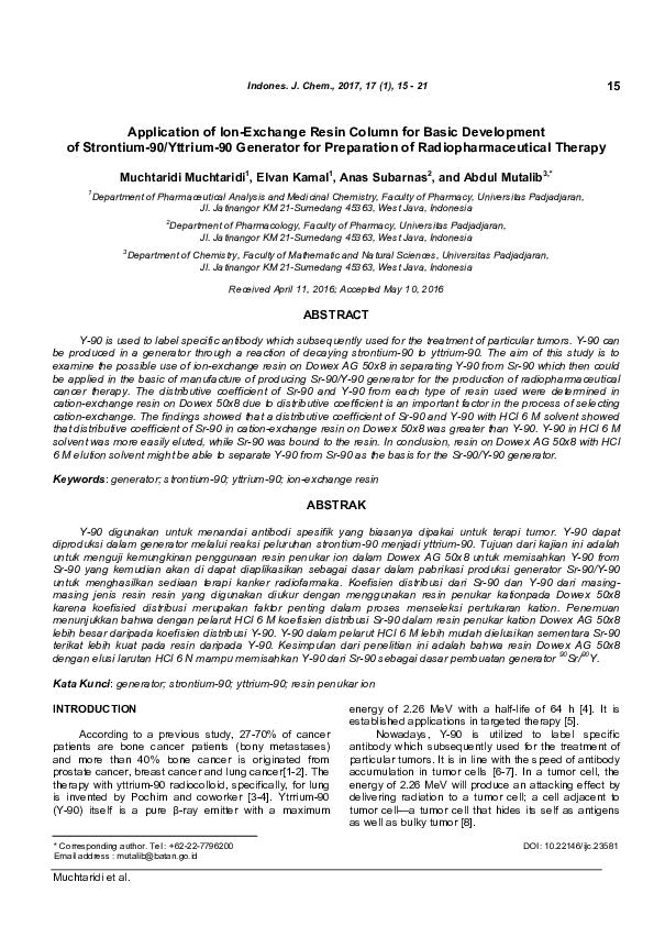 Application of Ion-Exchange Resin Column for Basic Development of ...
