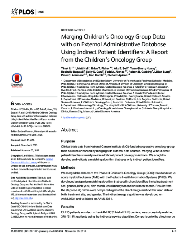 (PDF) Merging Children’s Oncology Group Data with an External ...