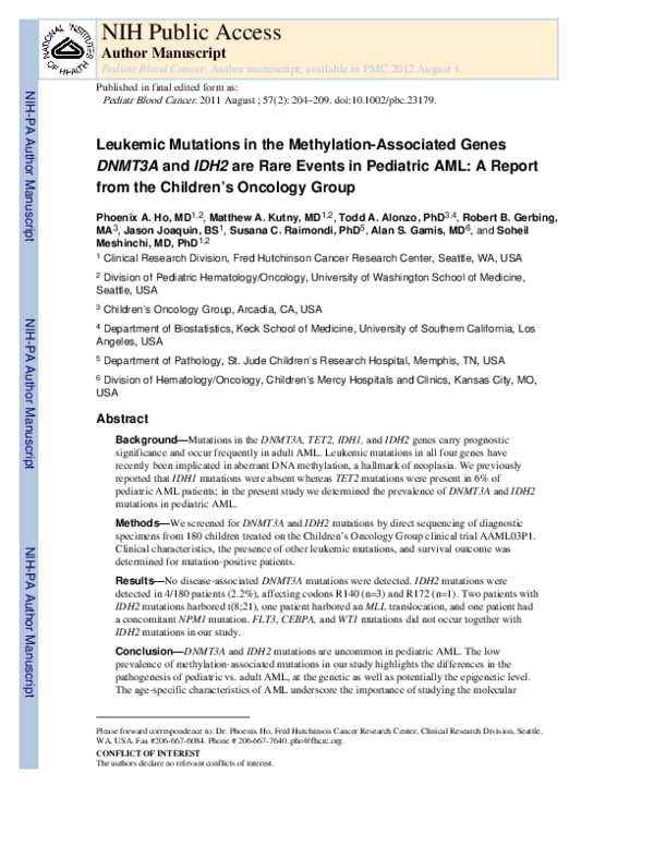(PDF) Leukemic mutations in the methylation-associated genes DNMT3A and ...