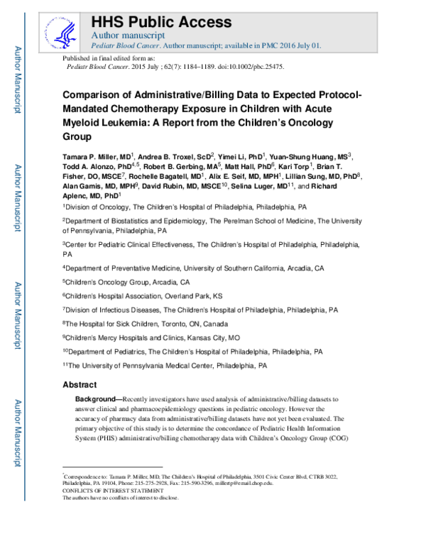 (PDF) Comparison of administrative/billing data to expected protocol ...
