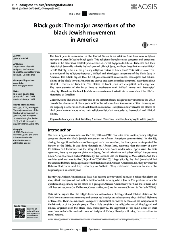 (PDF) Black gods: The major assertions of the black Jewish movement in ...